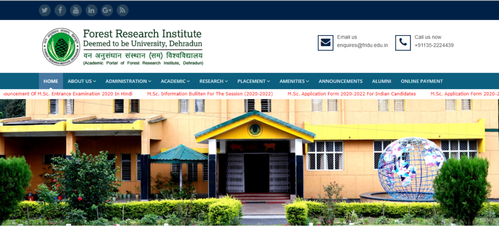 FRI Dehradun Admission 2026 Application Form, Last Date